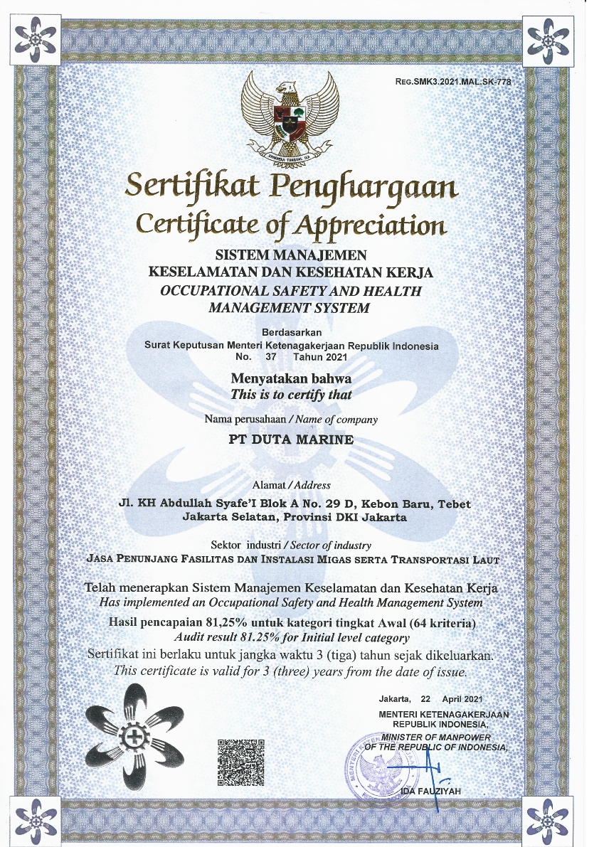 Certificates – PT Duta Marine